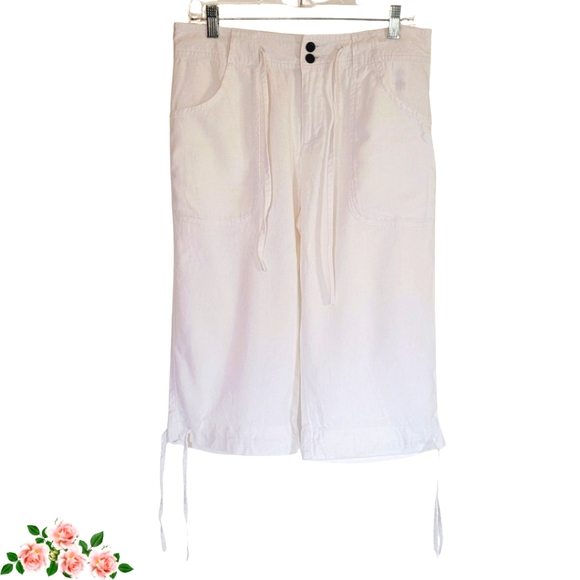 Cabela's | Pants & Jumpsuits | Cabelas Capris White Linen Blend Boho ...